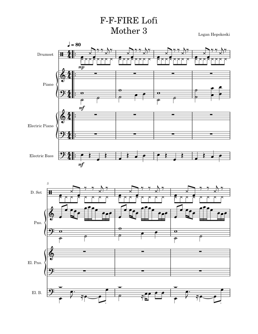 F-F-Fire Lofi (Mother 3) Sheet music for Piano, Bass guitar, Drum group ...