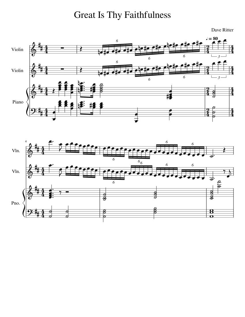 Great Is Thy Faithfulness Sheet Music for Piano, Violin (String Duet ...