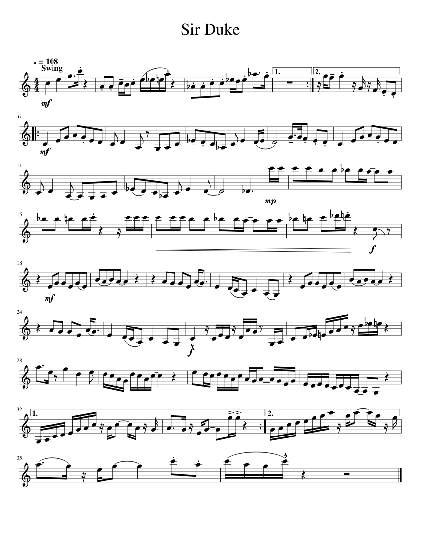 Sir Duke Sheet Music for Clarinet in b-flat (Solo) | MuseScore.com