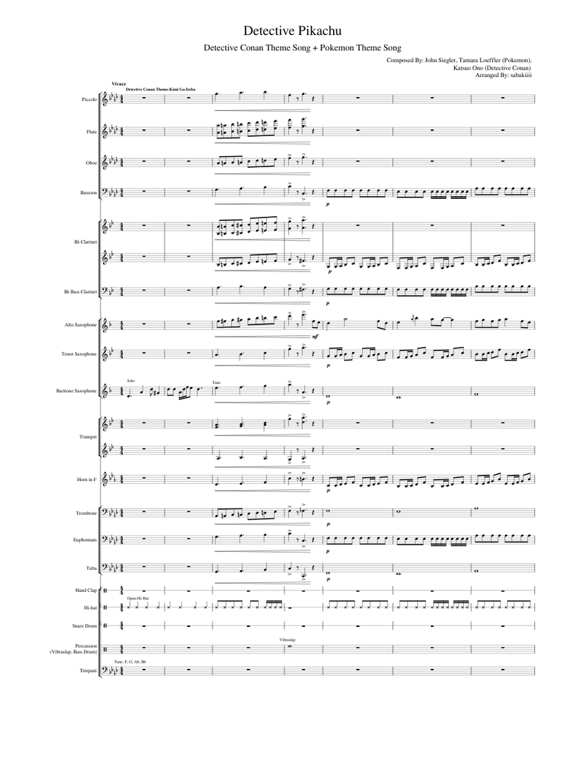 Detective Pikachu Sheet Music for Trombone, Euphonium, Tuba, Flute ...