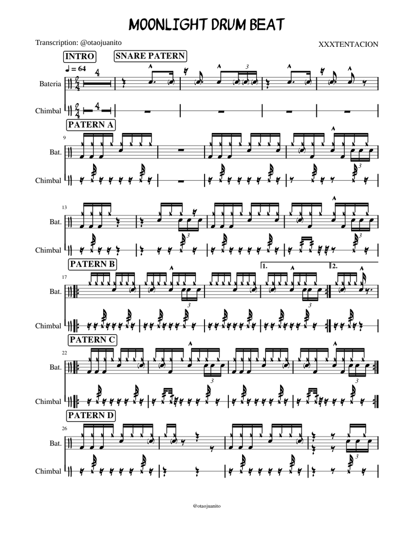 MOONLIGHT DRUM BEAT Sheet Music for Drum group, Hi-hat (Drum Corps ...