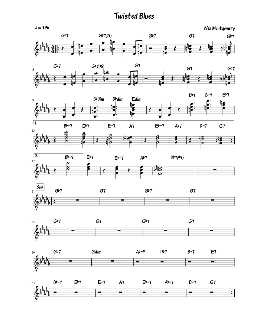 Twisted Blues Sheet Music with Chords for Guitar (Solo) | MuseScore.com