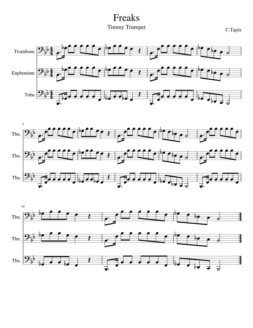 Freaks ~ Timmy Trumpets / Low Brass Sheet Music for Trombone, Tuba ...
