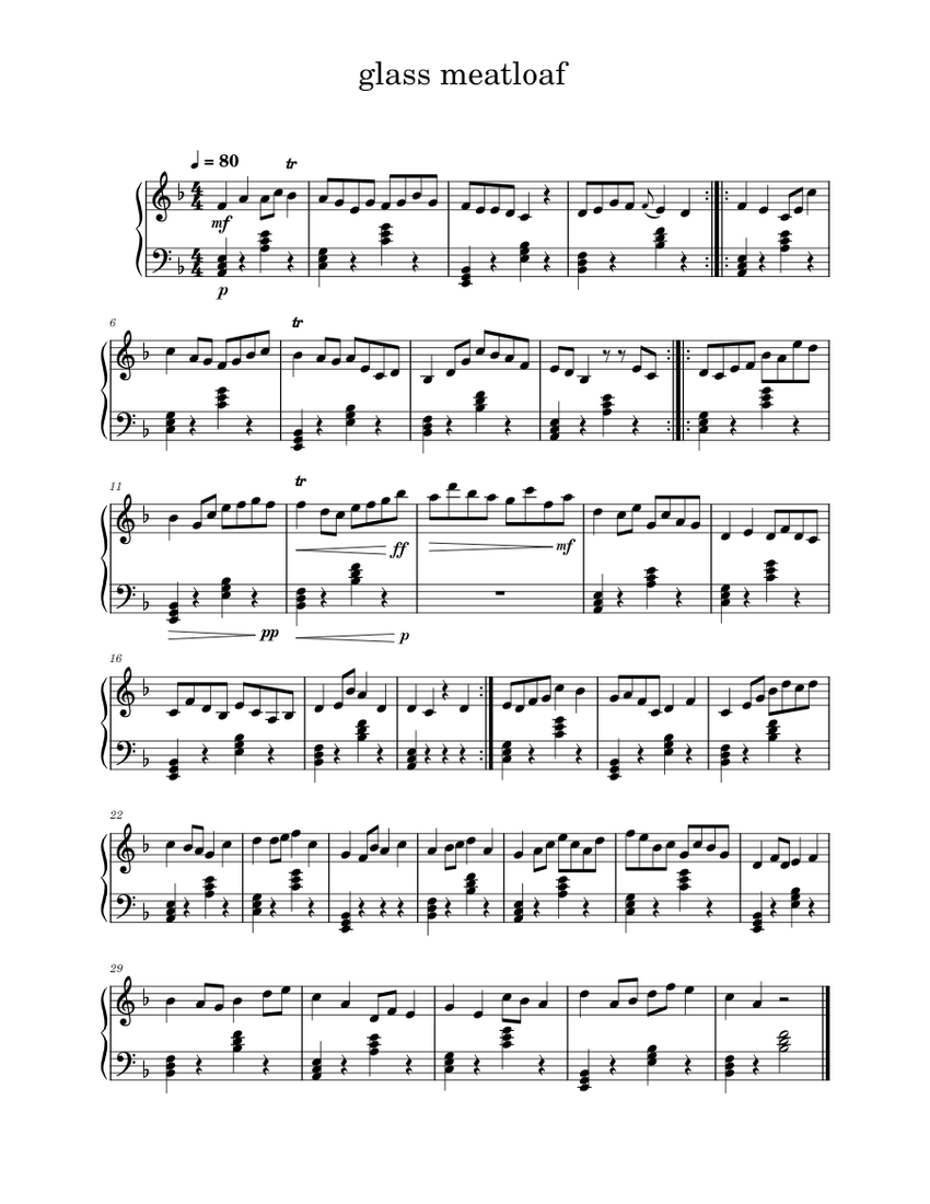 glass_meatloaf - D.F.8 Sheet music for Piano (Solo) Easy | Musescore.com