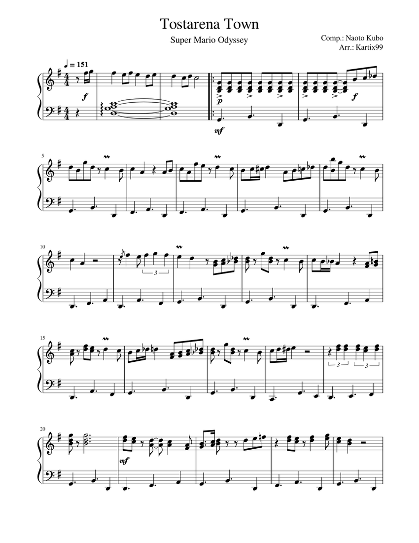 Tostarena Town (Super Mario Odyssey) Sheet Music for Piano (Solo ...