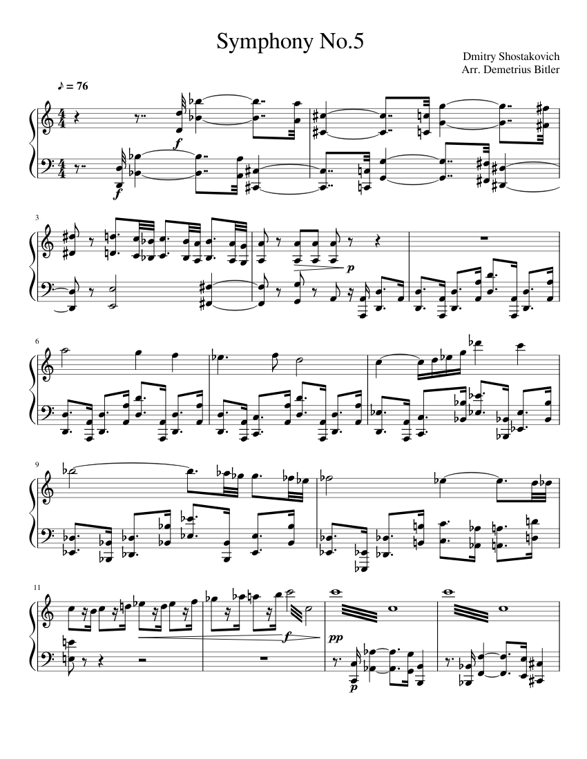 Symphony No 5, 1st Movement by Dmitri Shostakovich (Solo Piano) Sheet ...
