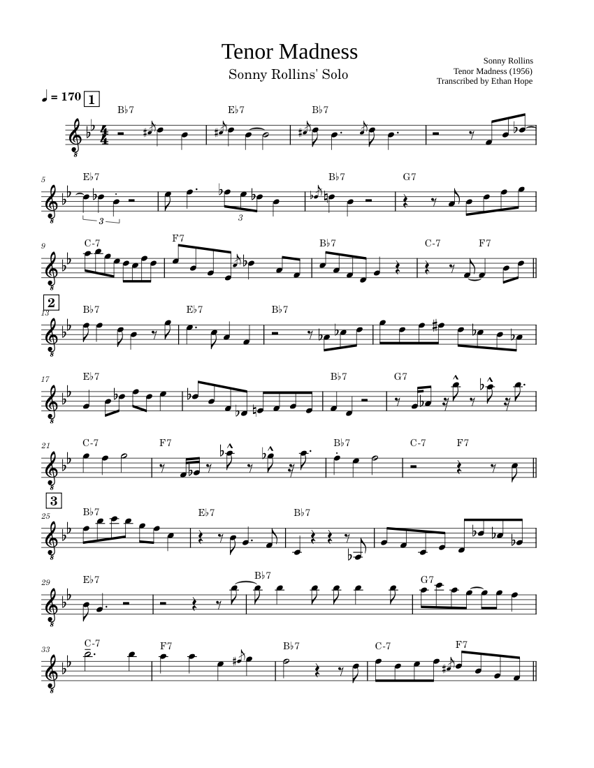 Tenor madness – Sonny Rollins Sheet Music with Chords for Saxophone ...