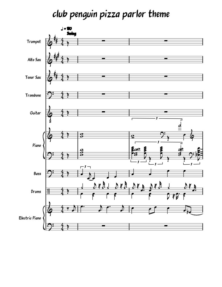 club_penguin_pizza_parlor_theme Sheet Music for Piano, Trombone ...