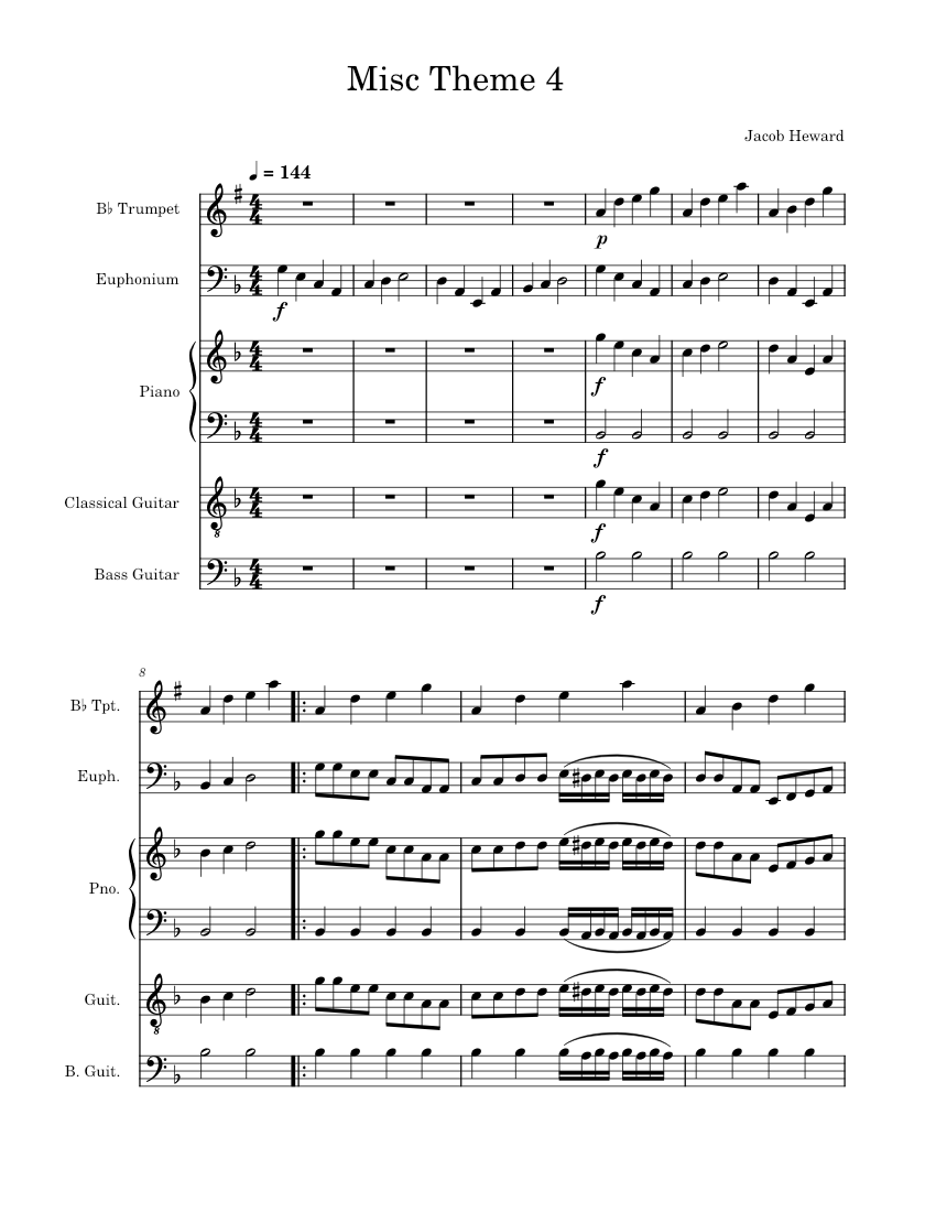 Misc_Theme_4 Sheet Music for Piano, Euphonium, Trumpet in b-flat, Guitar & more instruments ...