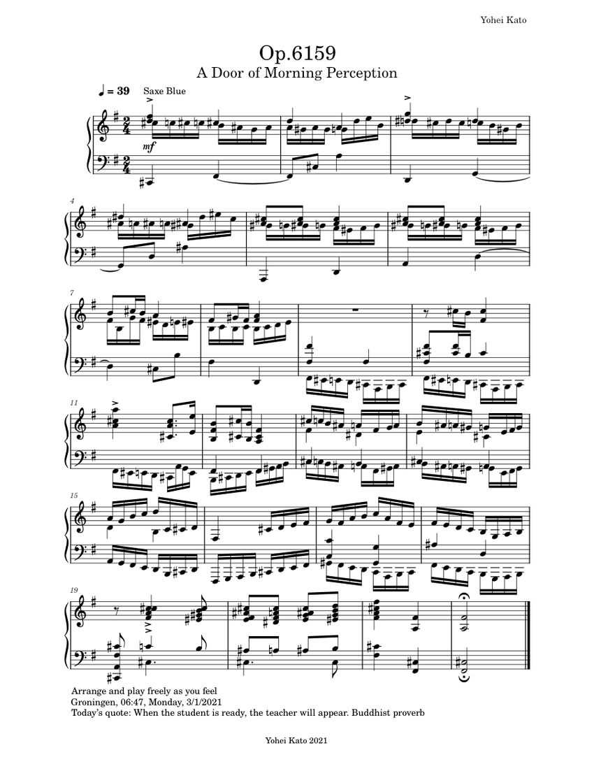 Op.6159 A Door of Morning Perception Sheet music for Piano (Solo ...