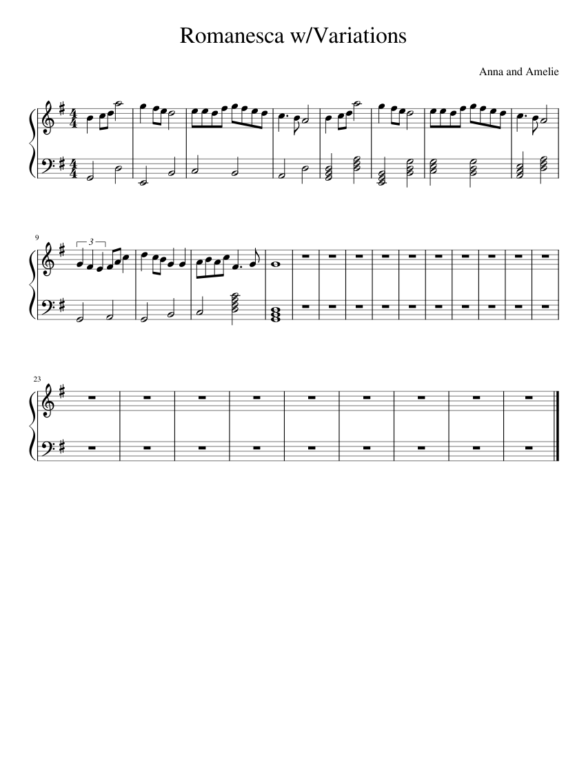 Romanesca Basic Sheet Music for Piano (Solo) easy | MuseScore.com