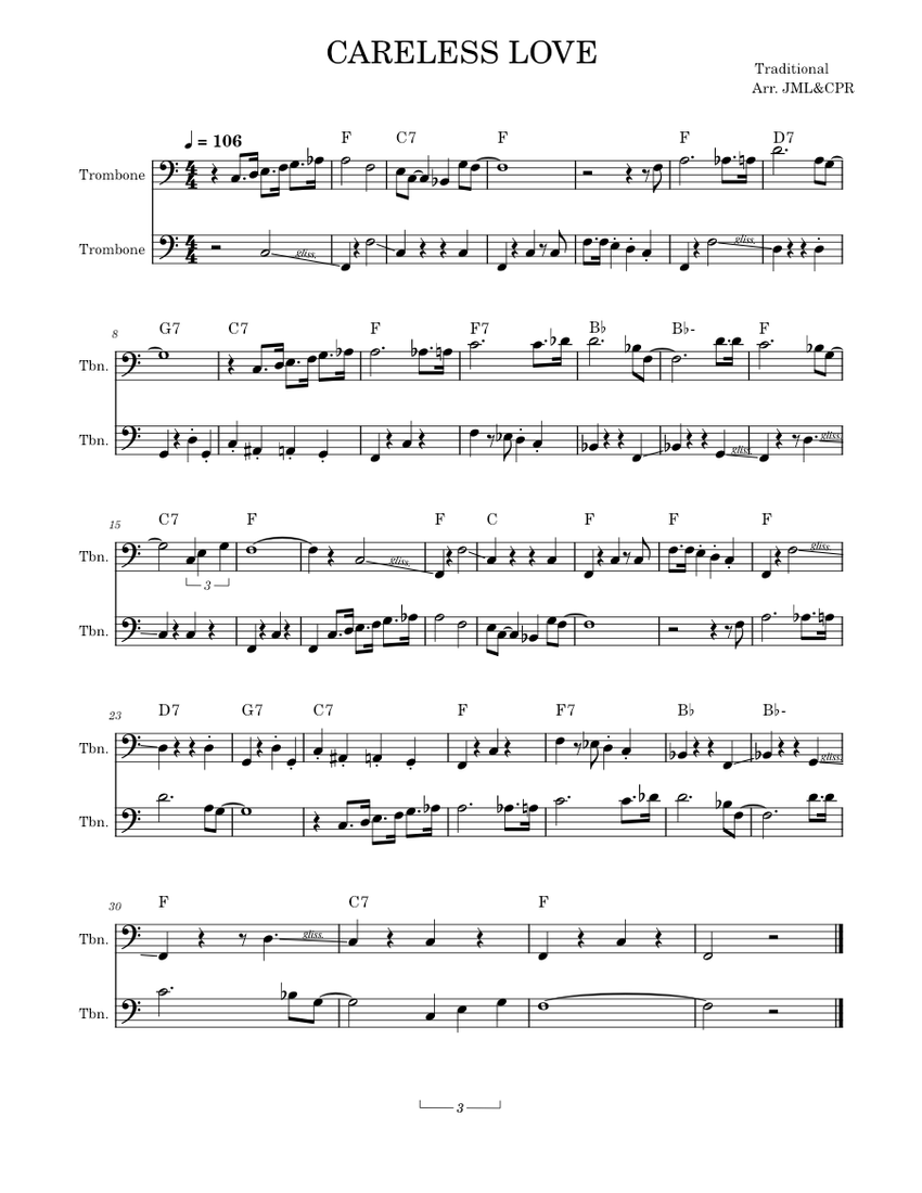 Careless Love – Misc Traditional CARELESS LOVE Sheet Music for Trombone ...