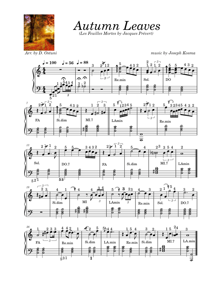 Autumn Leaves Sheet music for Piano (Solo) Easy | Musescore.com