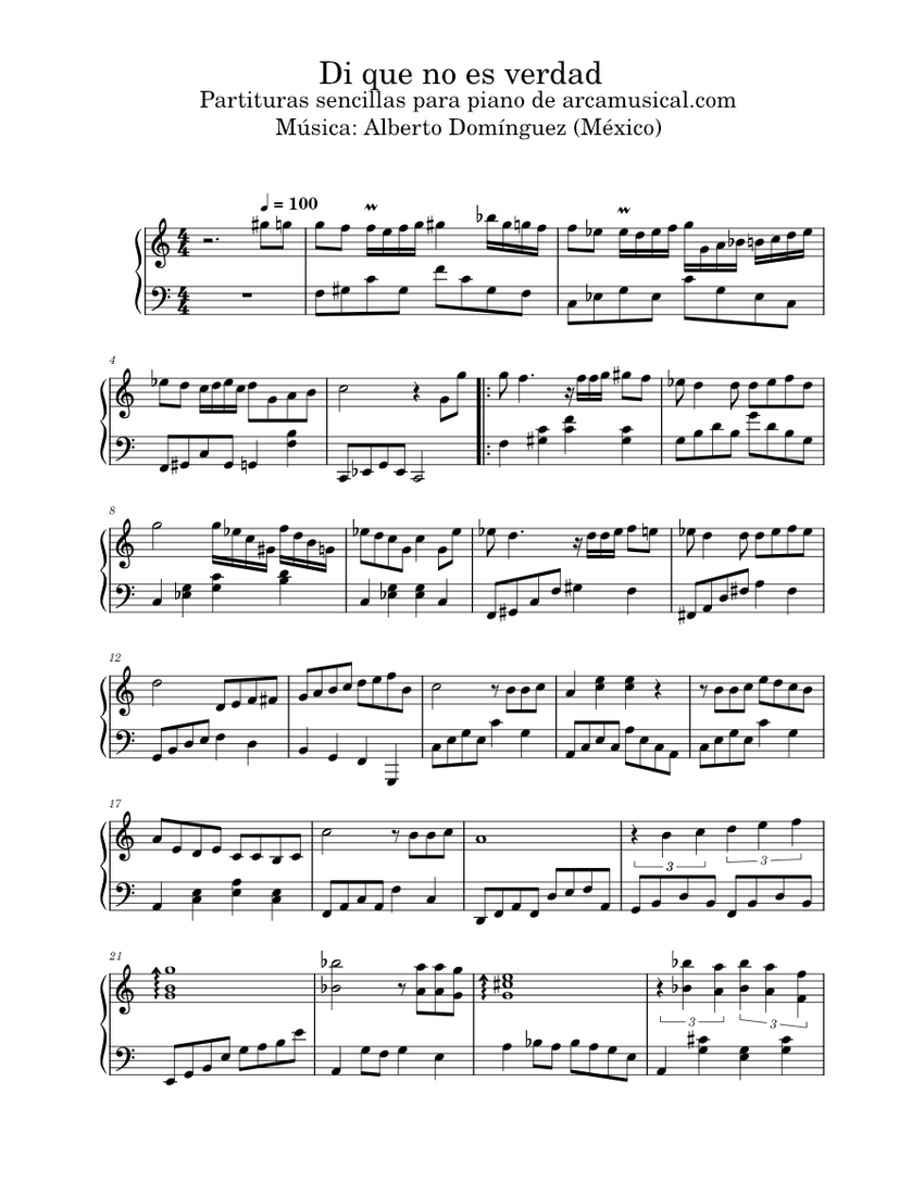 di-que-no-es-verdad Sheet Music for Piano (Solo) | MuseScore.com