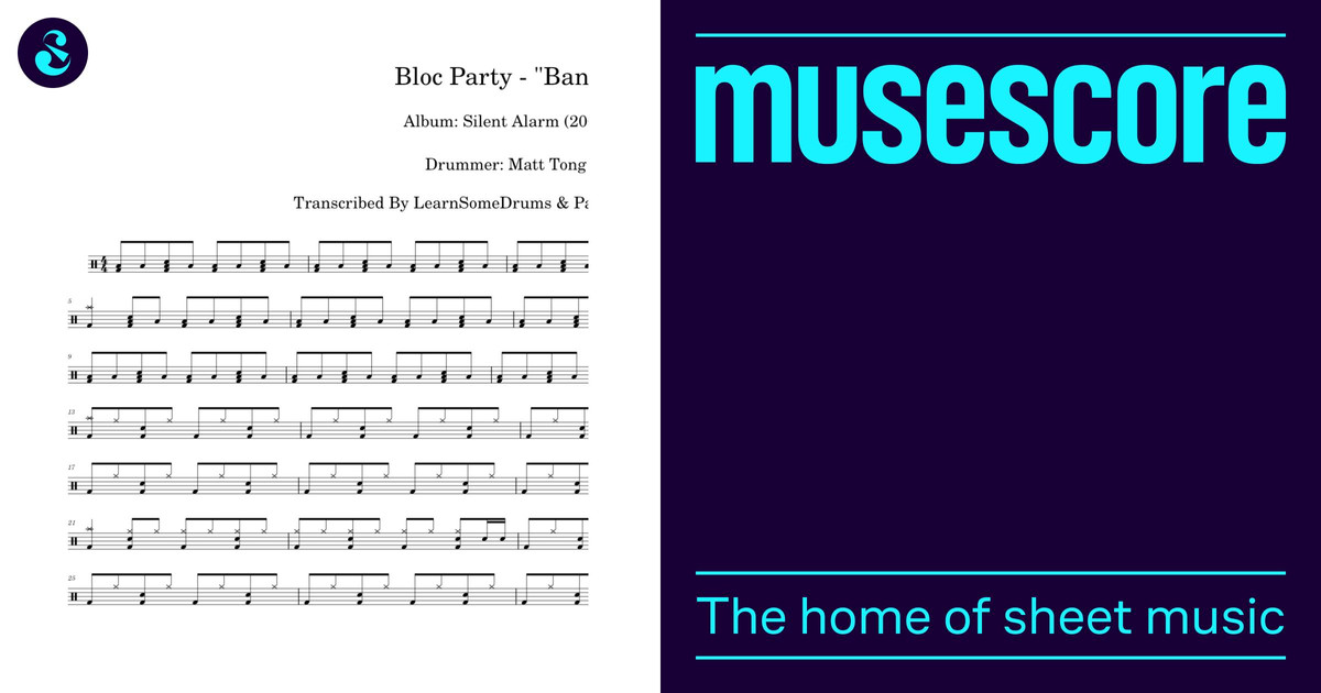 Bloc Party - "Banquet" (Drum Score) Sheet Music for Drum group (Solo ...