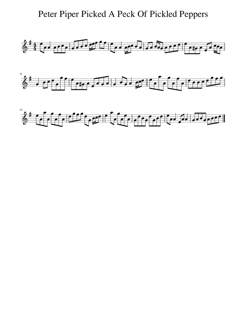 Peter Piper Picked A Peck Of Pickled Peppers Sheet Music for Piano ...