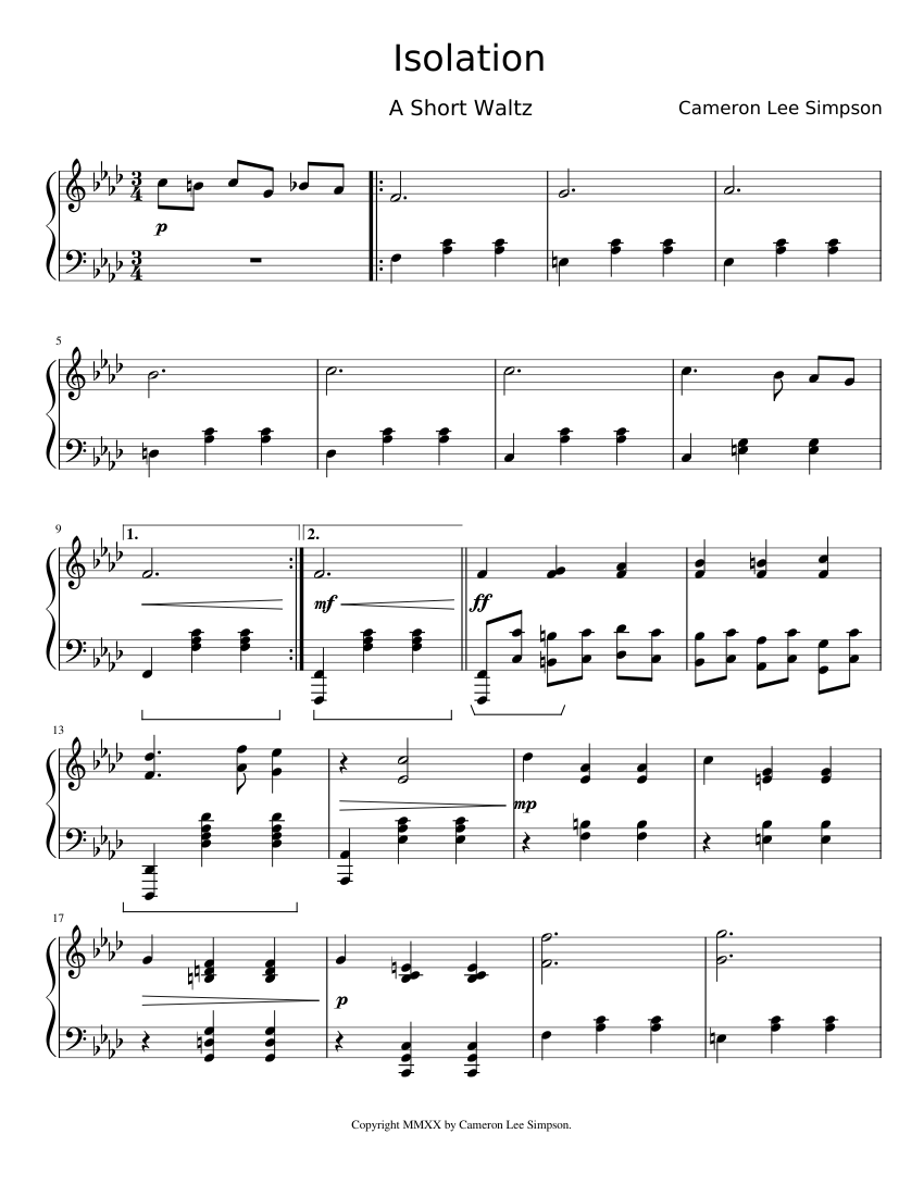 Isolation By cameron Lee Simpson Sheet music for Piano (Solo ...