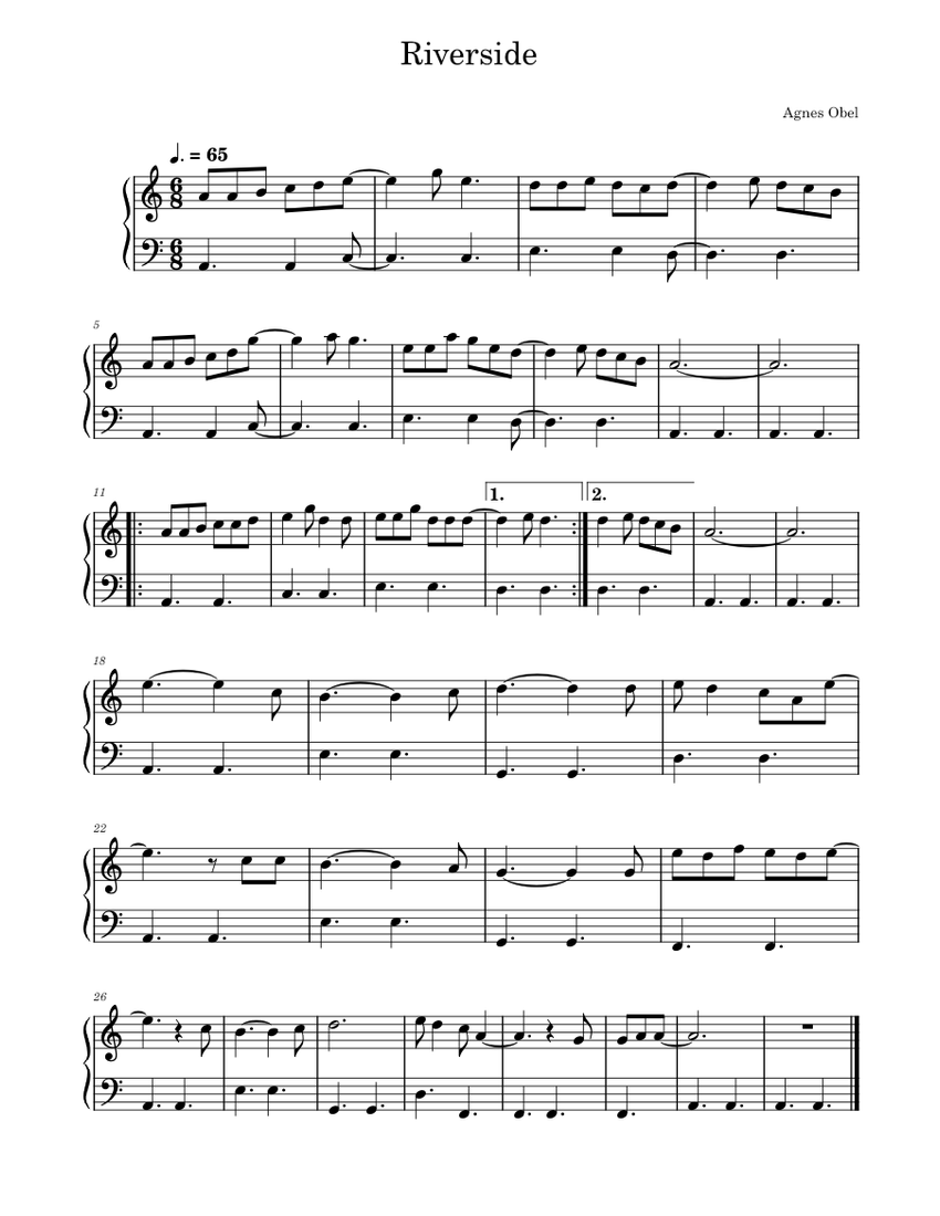 Riverside – Agnes Obel Easy Sheet music for Piano (Solo) | Musescore.com