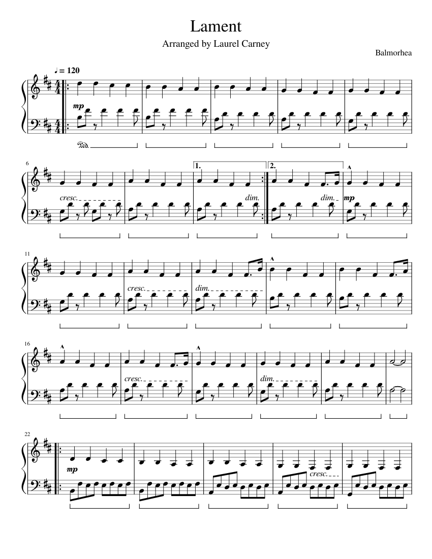 Lament Sheet Music for Piano (Solo) easy | MuseScore.com