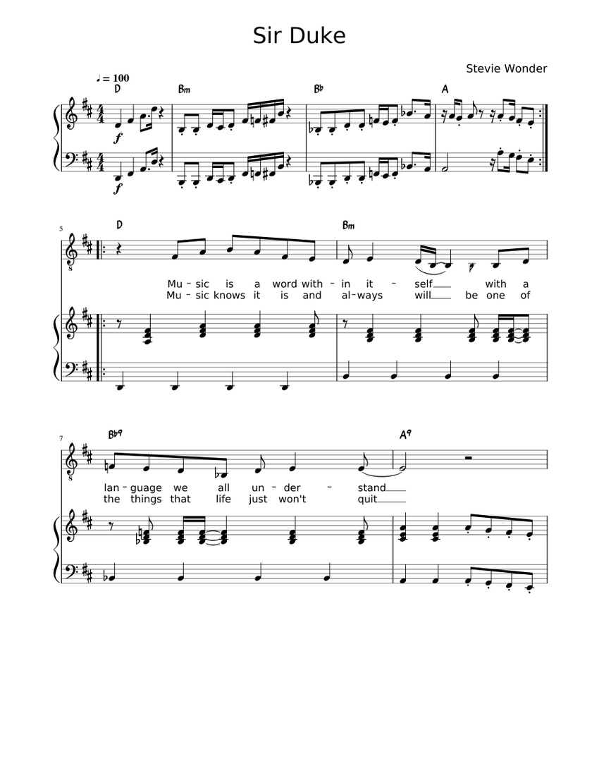 Sir Duke - Stevie Wonder - Voice and piano Sheet Music with Chords for ...