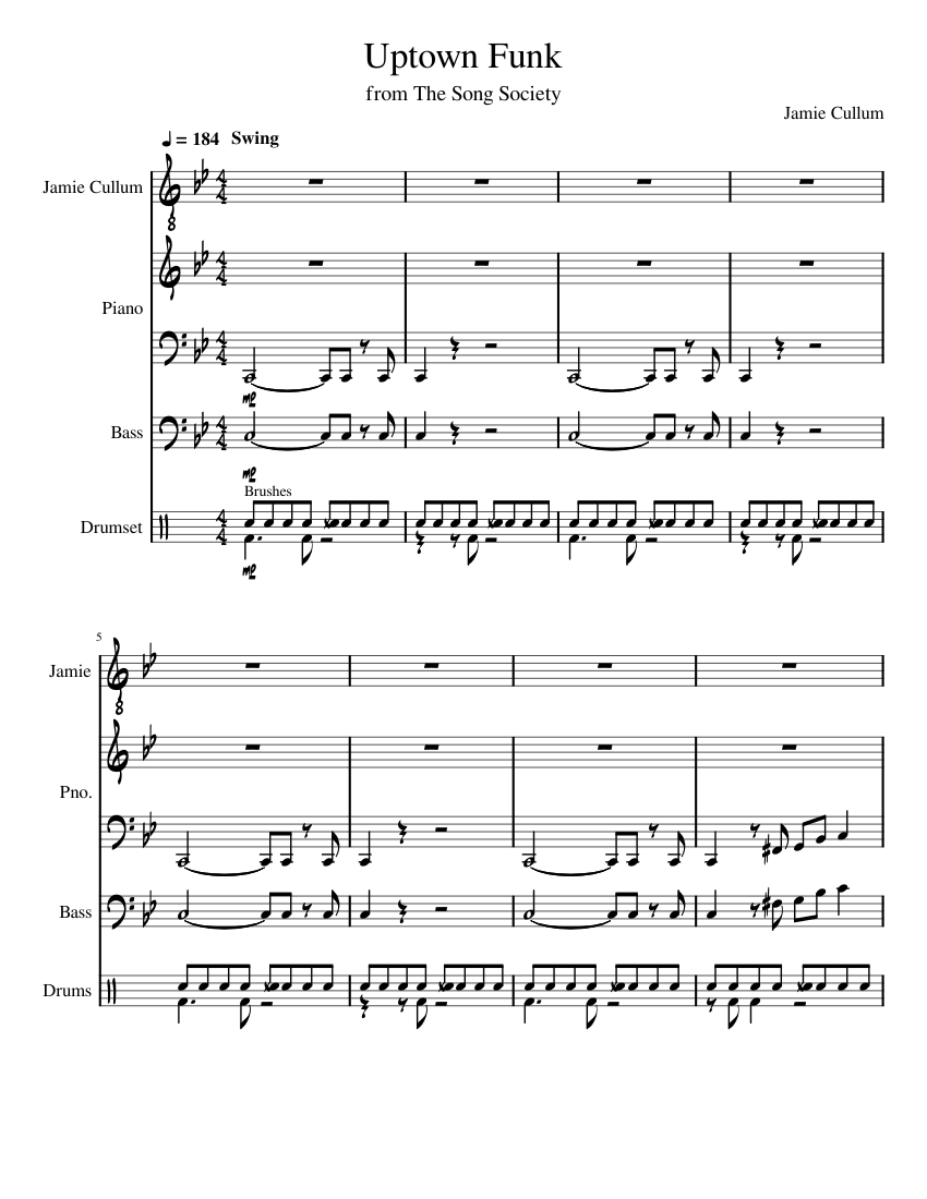 Uptown Funk (Jamie Cullum) Sheet Music with Chords for Piano, Trombone ...