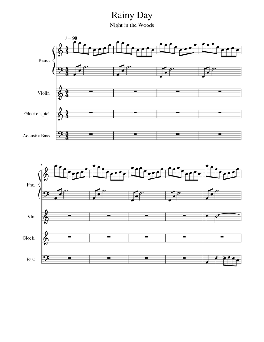 Night in the Woods - Rainy Day (5 Part) Sheet Music for Piano ...