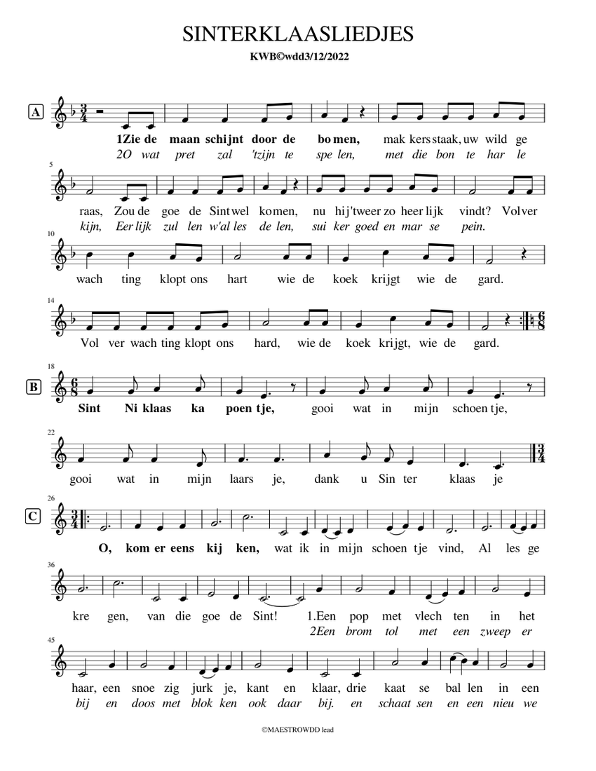 SINTERKLAASLIEDJES Sheet Music with Chords for Piano (Solo) easy ...