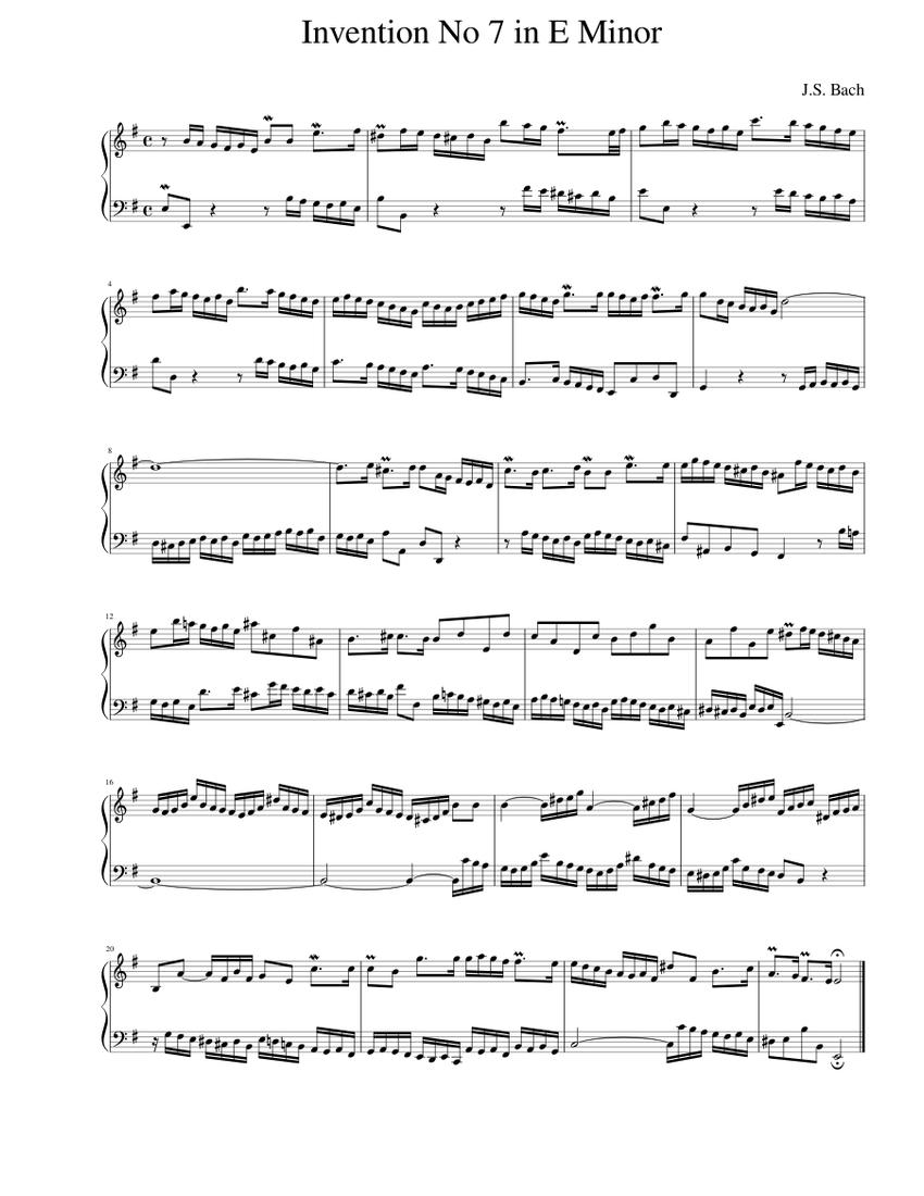 J.S. Bach Invention No. 7 in E Minor Sheet music for Piano (Solo ...
