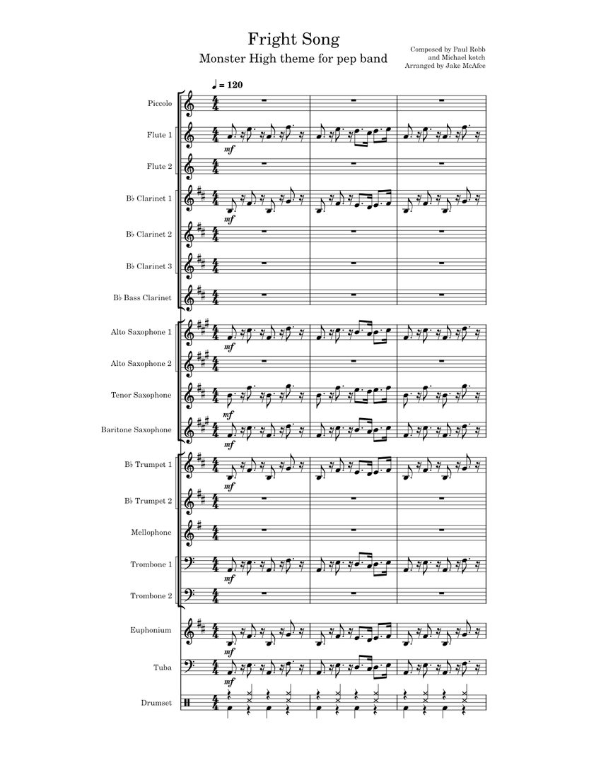 Fright Song - Monster High Sheet Music for Trombone, Euphonium, Tuba ...