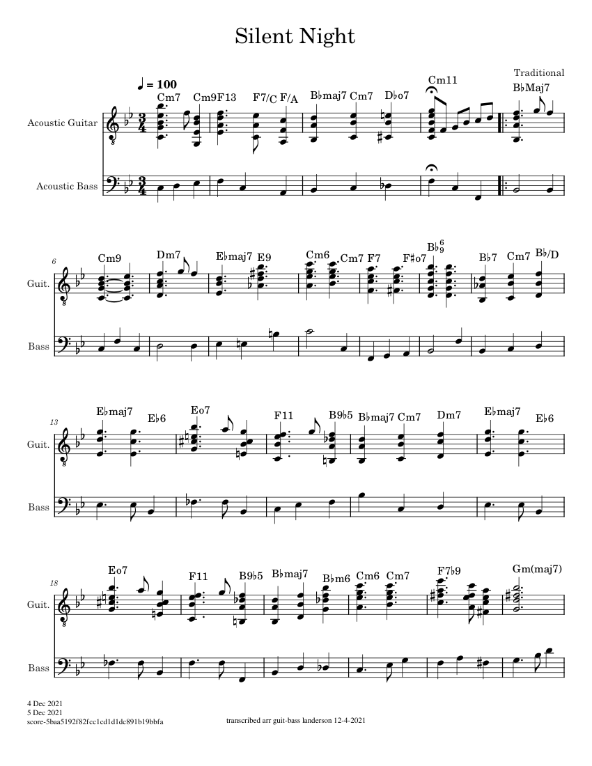 Silent night – Misc Christmas Sheet music for Guitar, Bass guitar (Solo ...