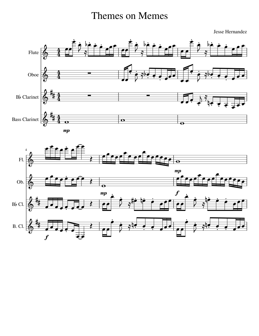 Themes_on_Memes Sheet music for Flute, Oboe, Clarinet in b-flat ...