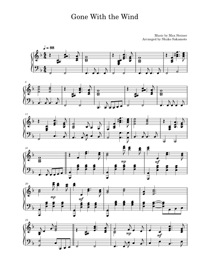 Main Theme - Gone With The Wind – Max Steiner Sheet Music for Piano (Solo) | MuseScore.com