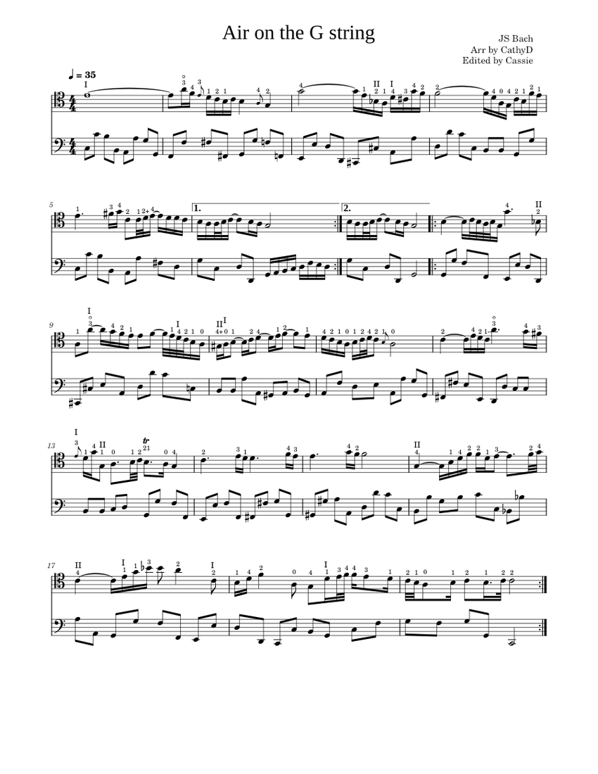 Air on the G string Sheet Music for Cello (String Duet) | MuseScore.com
