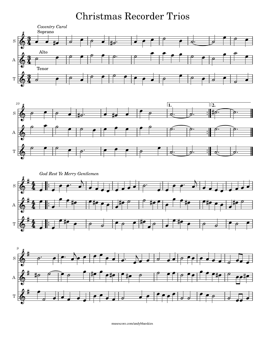 Christmas Recorder Trios Sheet Music for Recorder (Woodwind Trio ...