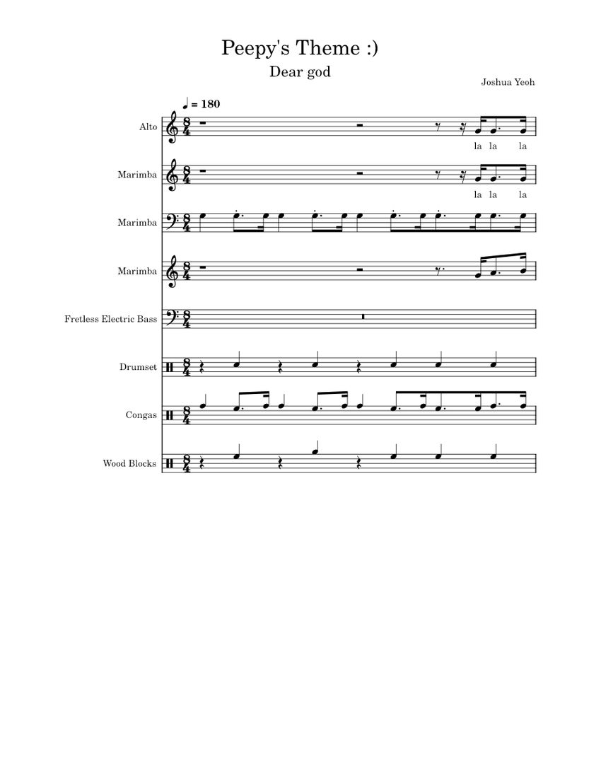 Peepy Theme Emamouse Sheet music for Alto, Bass guitar, Drum group ...