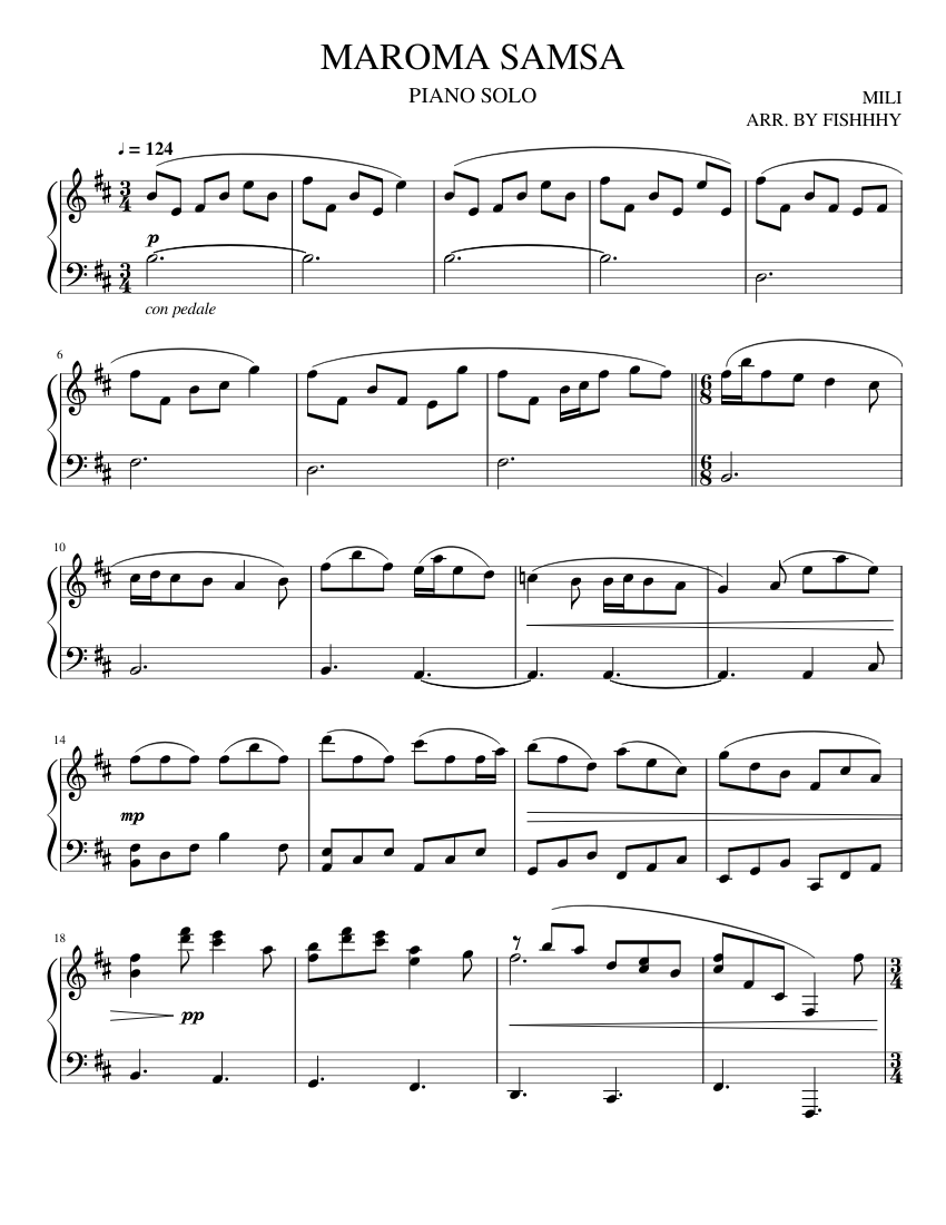 Maroma Samsa (piano solo) Sheet music for Piano (Solo) | Musescore.com
