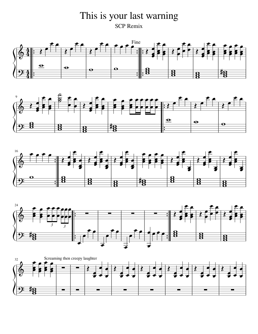 SCP - This is your last warning Sheet Music for Piano (Solo) easy ...