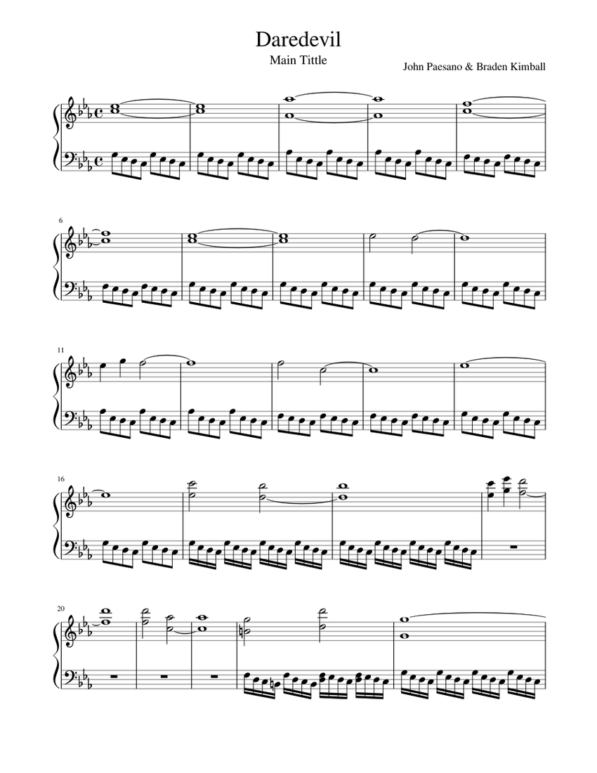 Daredevil Sheet Music for Piano (Solo) easy | MuseScore.com