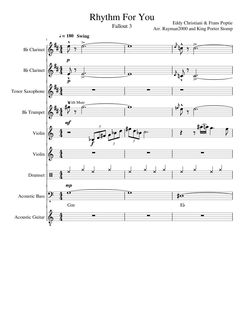 Rhythm For You - Fallout 3 Sheet music for Clarinet in b-flat ...
