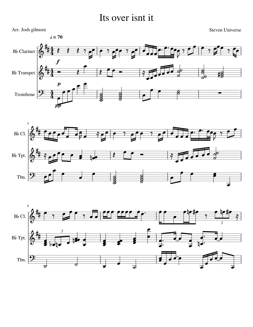 Its over isnt it Sheet Music for Trombone, Clarinet in b-flat, Trumpet ...