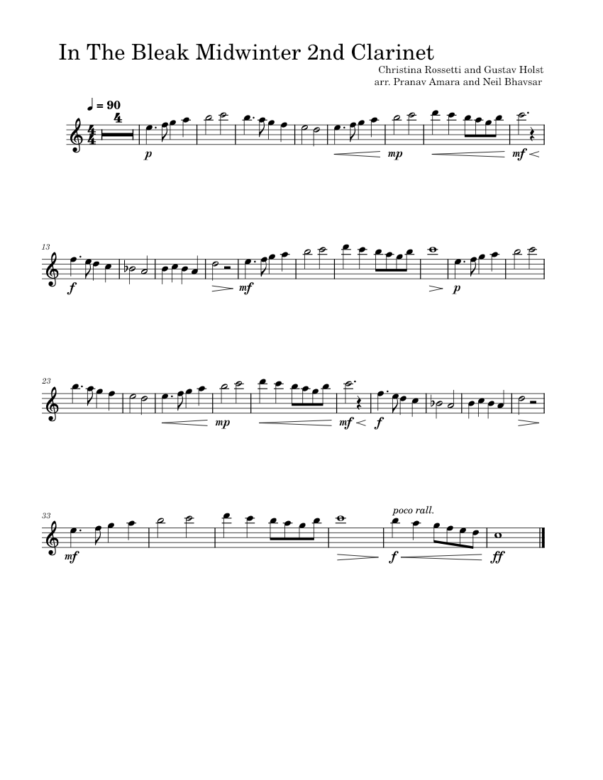 In the bleak midwinter – Gustav Holst another Clarinet Sheet music for ...