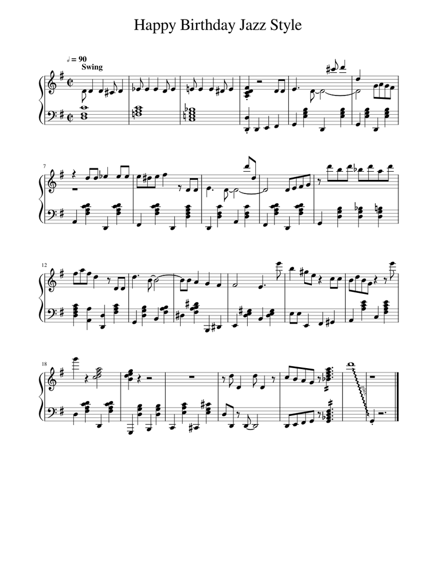 Happy Birthday Jazzy Style Sheet Music for Piano (Solo) easy ...