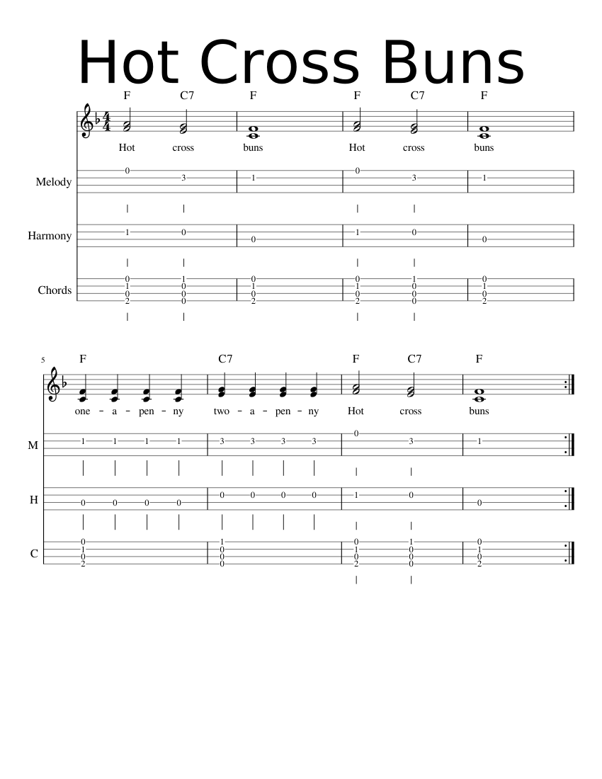 Hot Cross Buns Sheet Music and Tab with Chords for Ukulele (Mixed ...