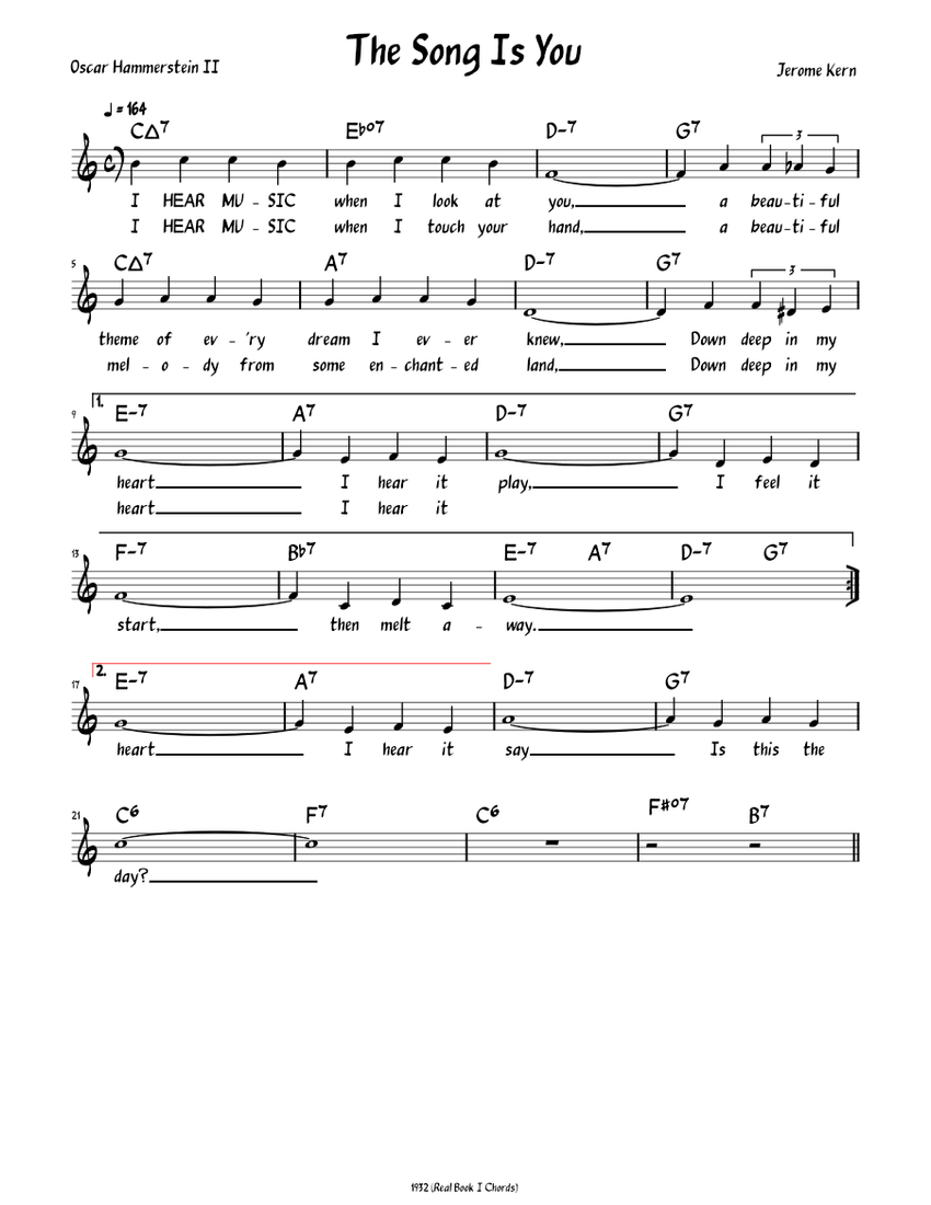 The Song Is You (Lead sheet with lyrics ) Sheet Music with Chords for ...