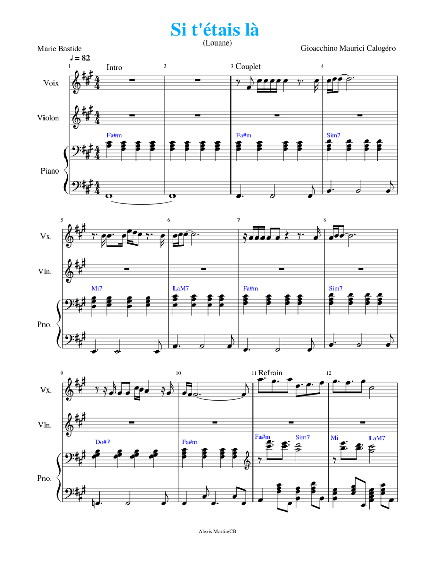Si t'étais la-Louane Sheet Music for Piano, Vocals, Violin (Piano-Voice ...