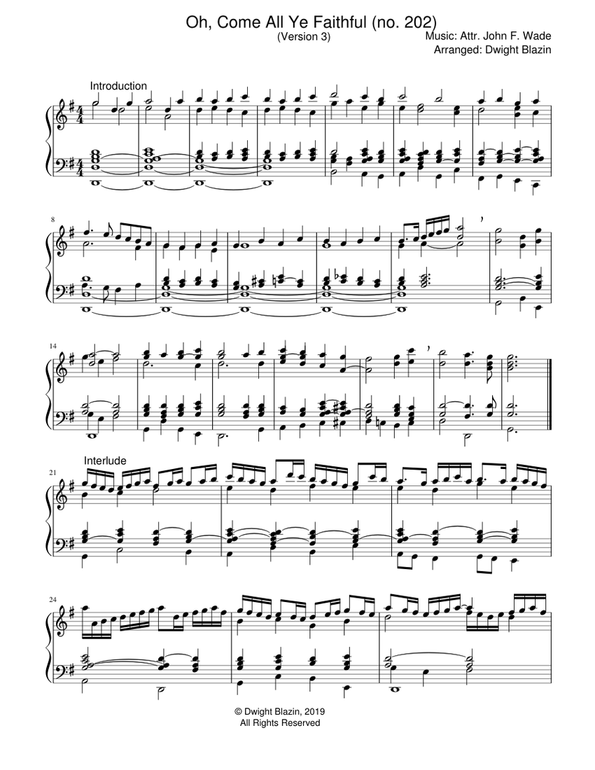 Oh Come All Ye Faithful no. 202 (Version 3) Sheet music for Piano (Solo ...