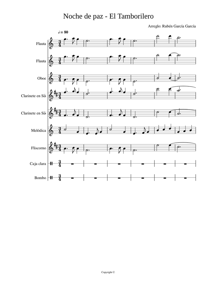 Noche de paz - El Tamborilero Sheet music for Oboe (Solo) | Musescore.com