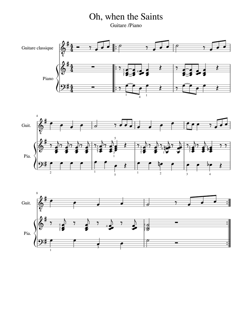 Oh, when the Saints Sheet music for Piano, Guitar (Mixed Duet ...