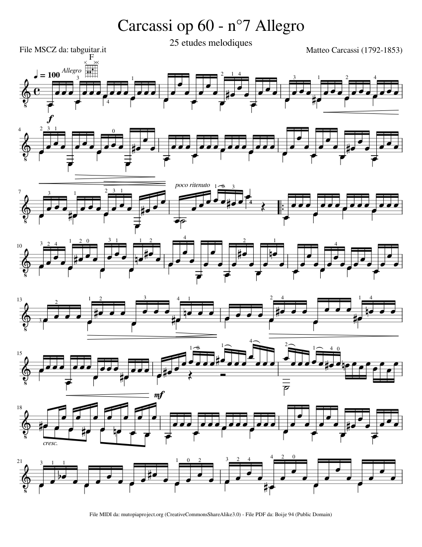 Carcassi op 60 - n°7 Allegro Sheet music for Guitar (Solo) | Musescore.com
