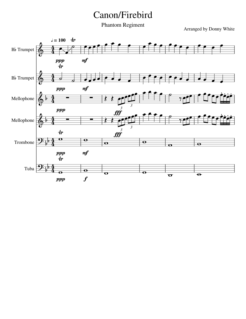 Canon/Firebird Sheet music for Trombone, Tuba, Mellophone, Trumpet in b ...